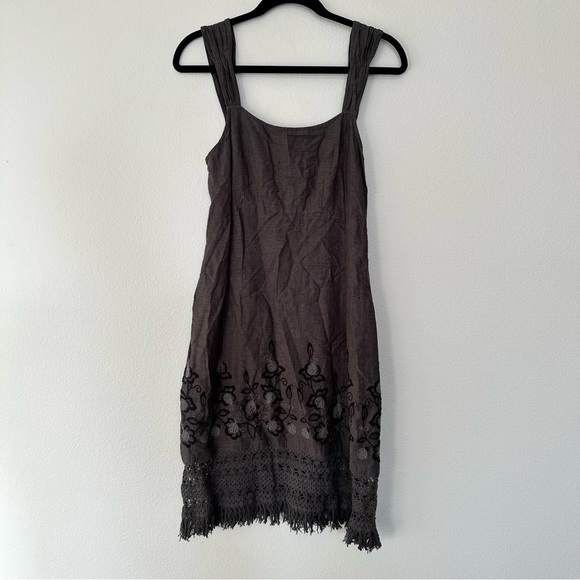 Stetson | Dresses | Stetson Grey Tank Dress Embroidered Floral Fringe ...